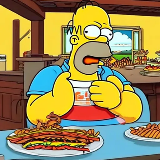 Bob esponja comendo um Hambúrguer gigante sentado na... | OpenArt