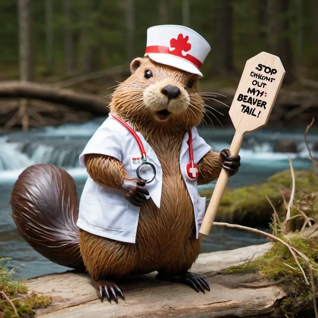 A nurse beaver with a dam and the words “stop checki...