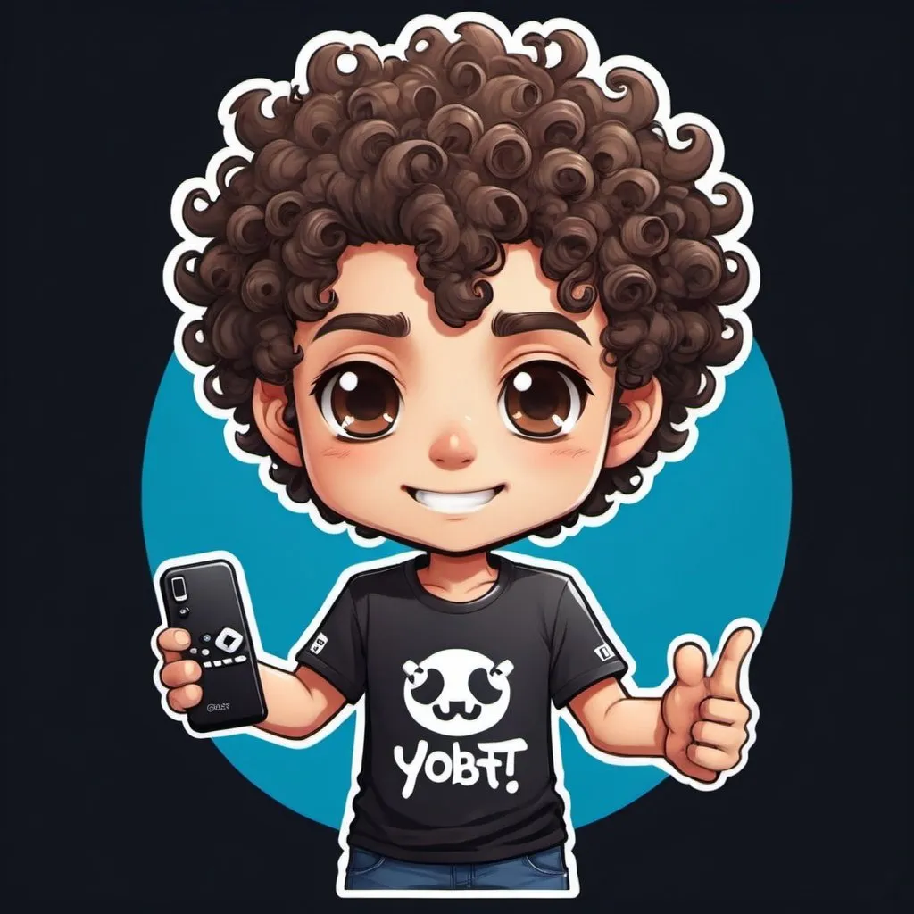 Curly gamer cartoon chibi with yobetg sign on his ts...