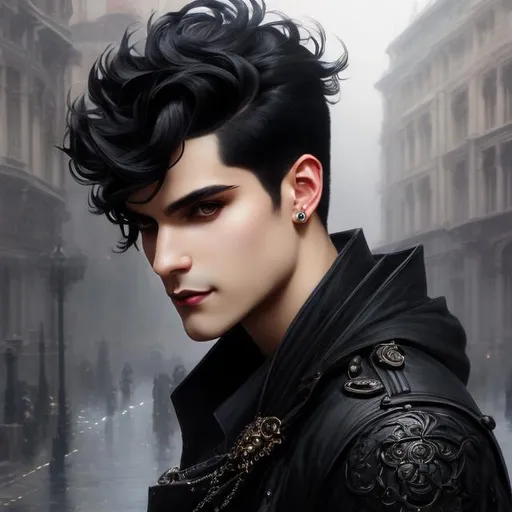Male short side swept black hair with purple highlig... | OpenArt