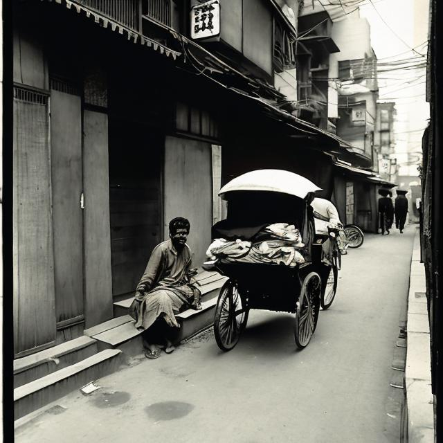 A rickshaw puller, poor, drab, lonely, pulled by a p...