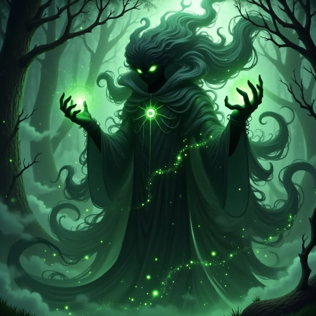 A shadowy and ethereal figure in a highly detailed a...