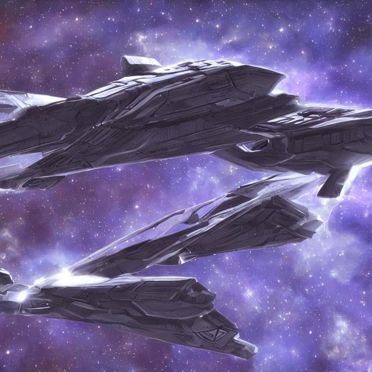 Starship in Nebula, side view, concept art