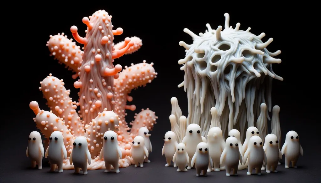 macro photograhpy of anthropomorphic bacteria vs ant...