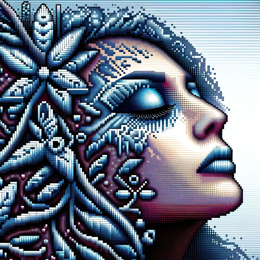 Highly evolved 8-bit makeup design with a 3D element...
