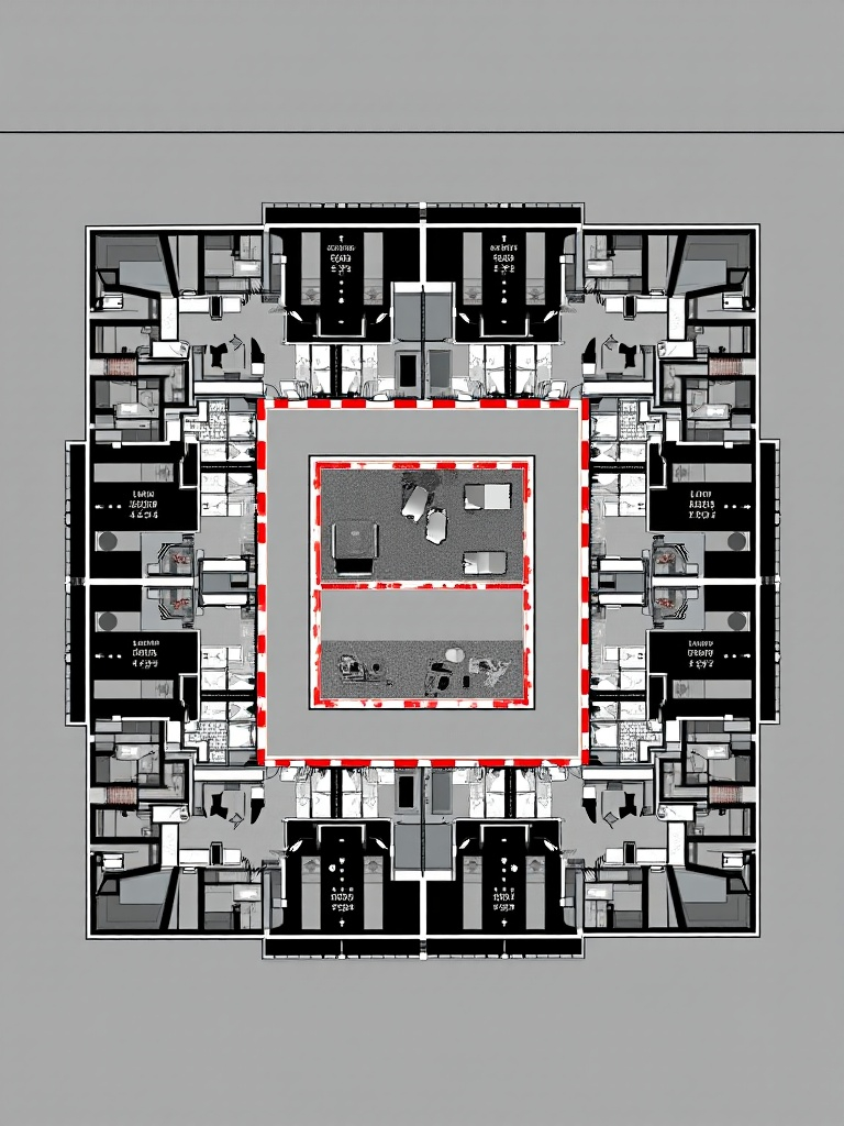 An intricately designed floor plan depicts a multi-r...