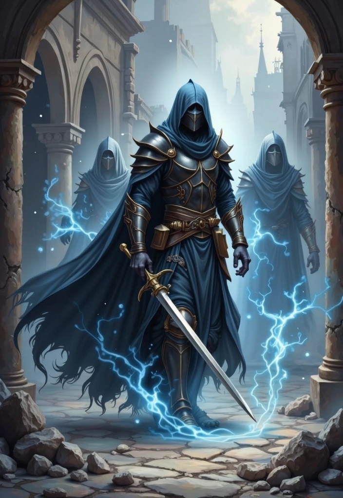 Lean Male Archmage Paladin in dark armor surrounded...