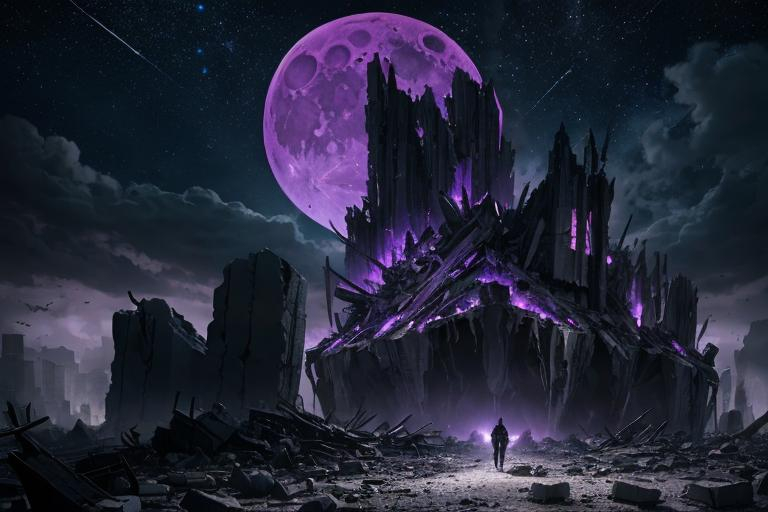 A dark Post-apocalyptic landscape covered in jagged...