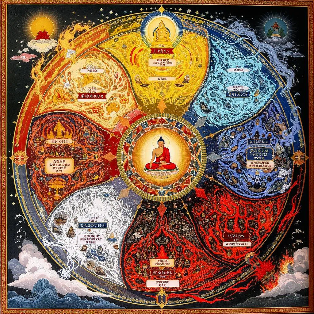 "A detailed Tibetan-style Wheel of Life (Bhavachakra...