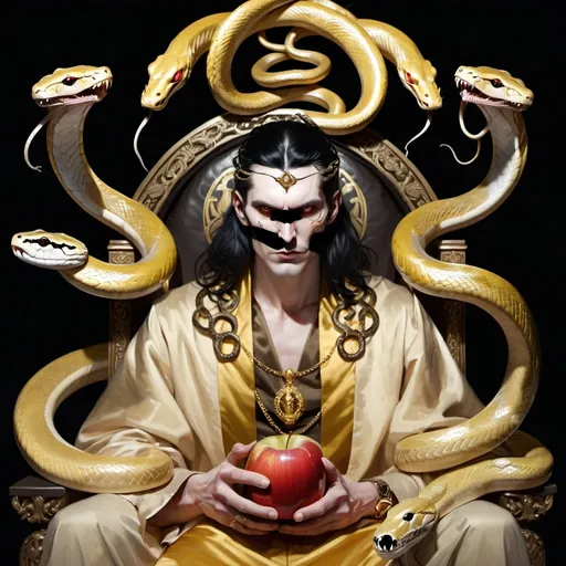 Evil Pale Skinned man wearing a Golden ring around h...