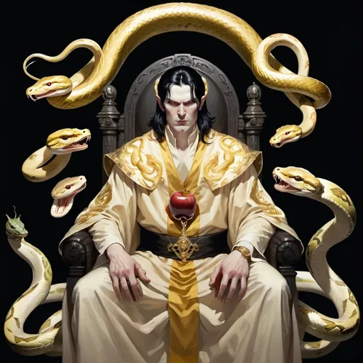 Evil Pale Skinned man wearing a Golden ring around h...