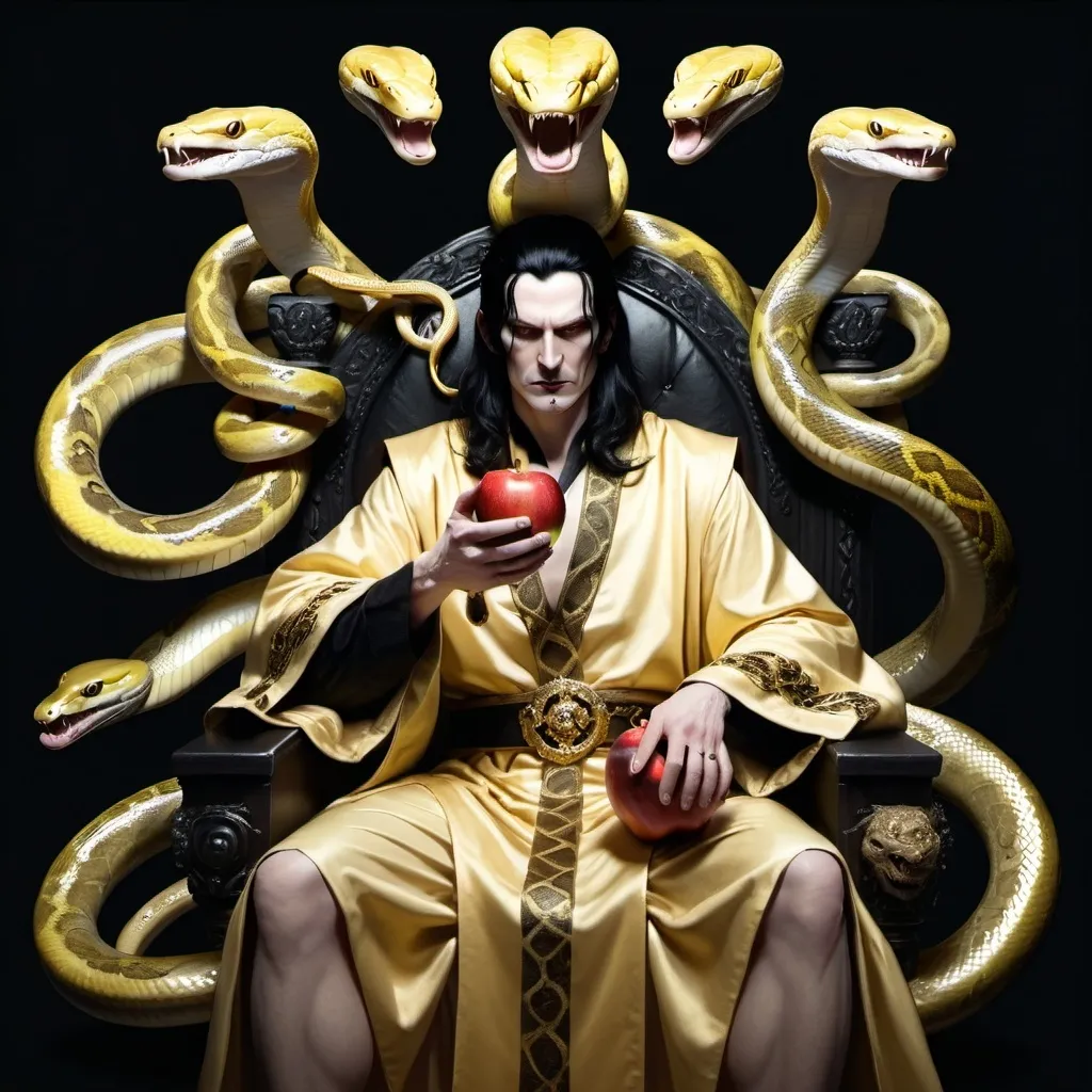 Evil pale-skinned man wearing Golden robes and a Gol...