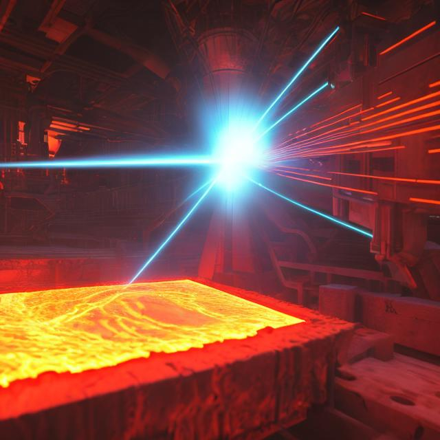 Lasers holding A Lava energy core in a factory