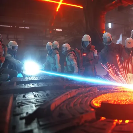 Lasers holding A Lava energy core in a factory