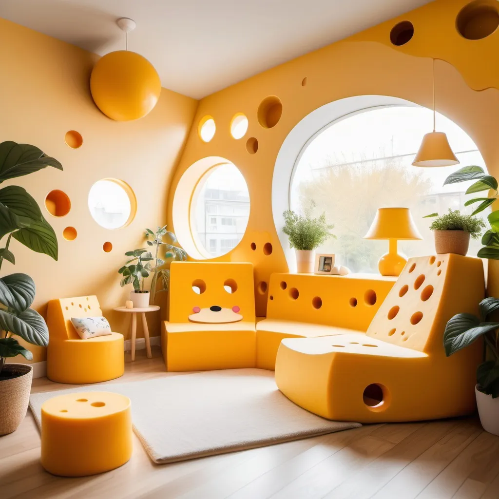A cute, whimsical cheese-themed room designed to be...