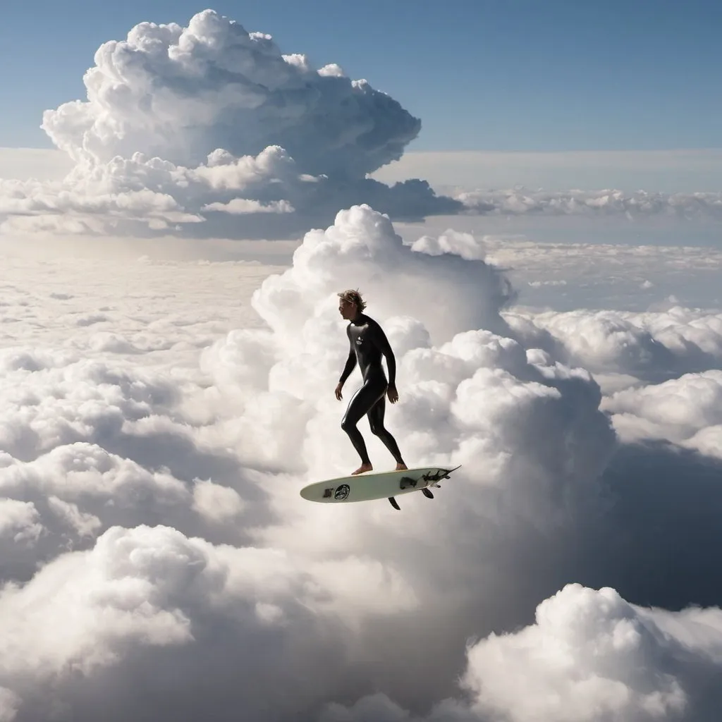 a 40-year-old surfer on clouds
