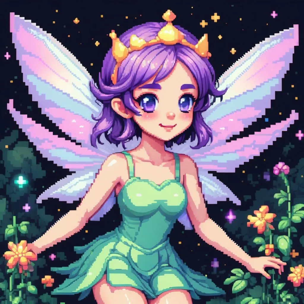Cute pixie pixel art, y2k core style, nostalgic prin...