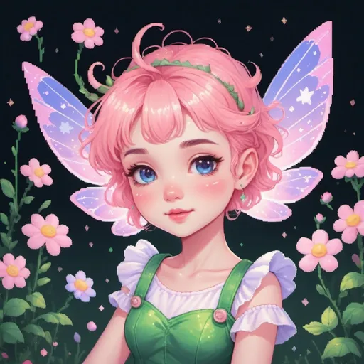 Cute pixie pixel art, y2k core style, nostalgic prin...