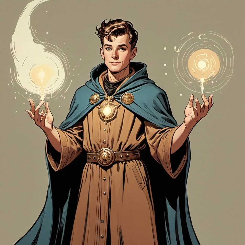 Silk screen comic book illustration, male wizard wea...