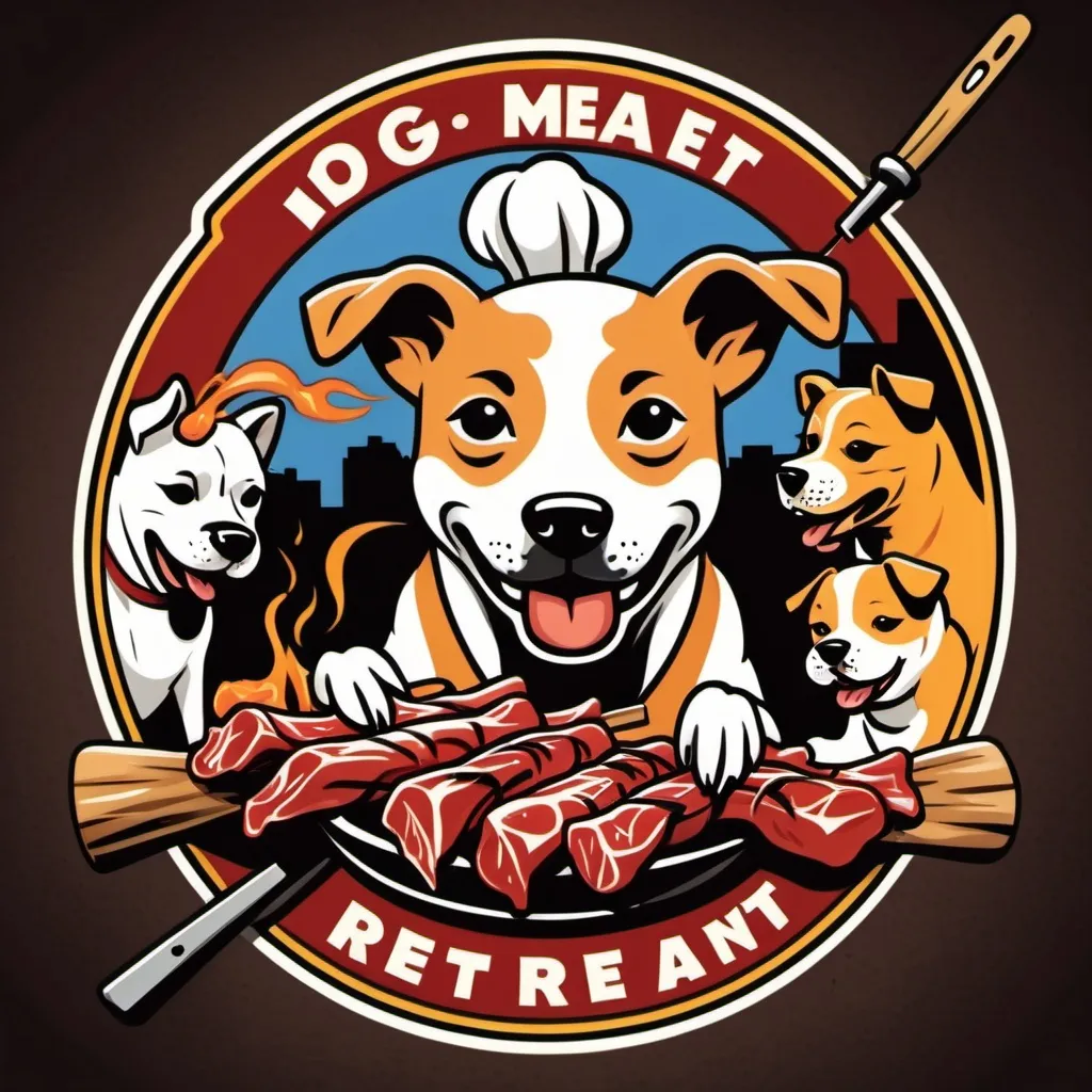 dog meat restaurant logo showing a dog on a spit bei...