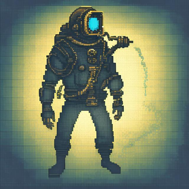 deep sea diver in an old school diving suit steam pu...