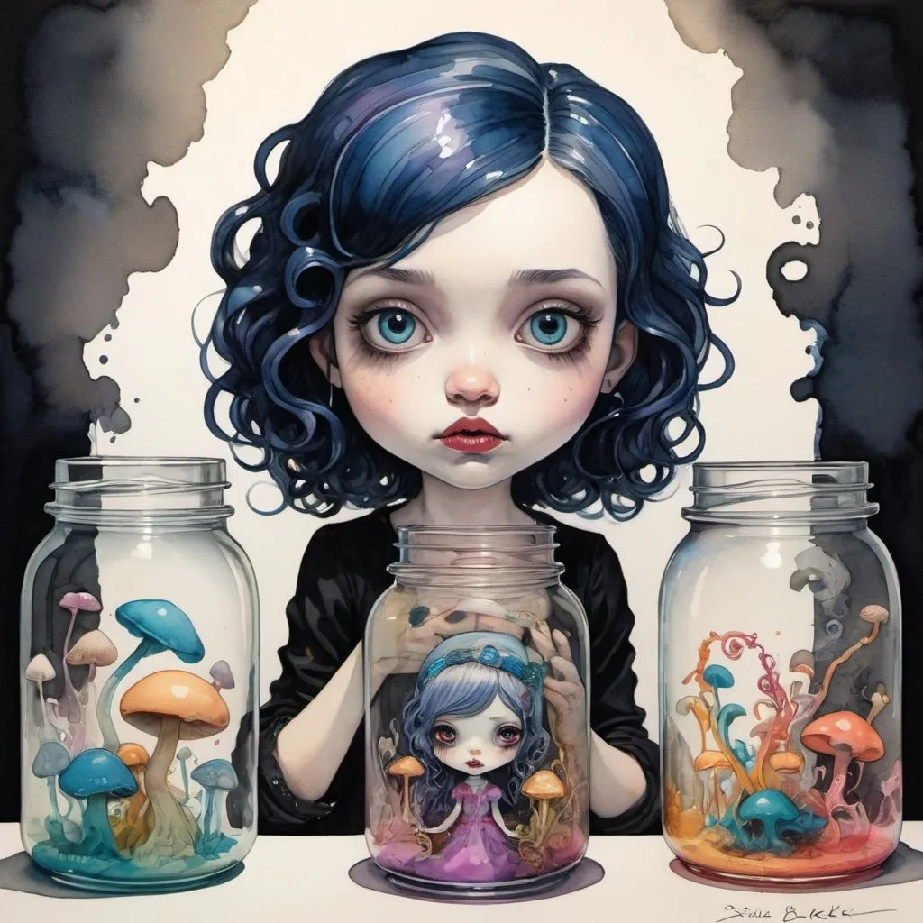 {Girl visiting a MUSEUM, weird mushy things in jars...
