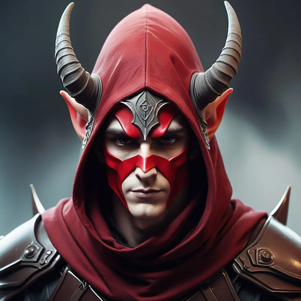 Sci-fi Male elf with horns soldier with crimson shou...