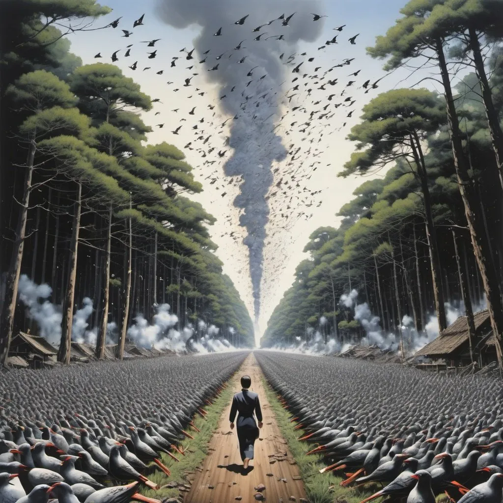 somewhere in the Japanese woods, a sudden explosion...