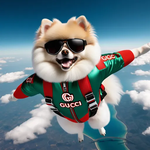 American Eskimo Dog flying a WW2 german fighter airc...