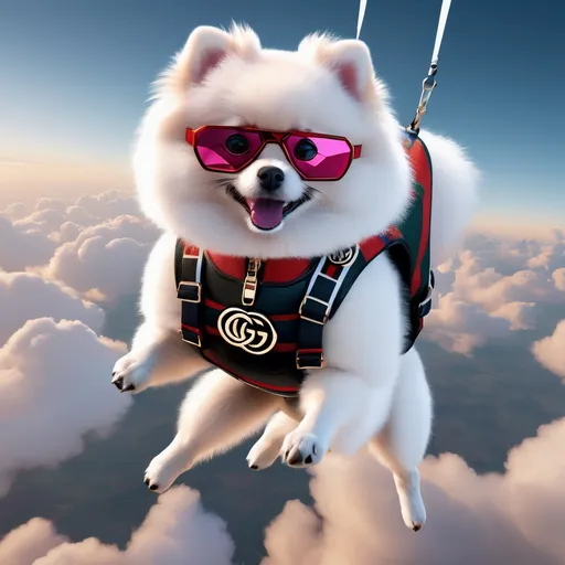 American Eskimo Dog flying a WW2 german fighter airc...