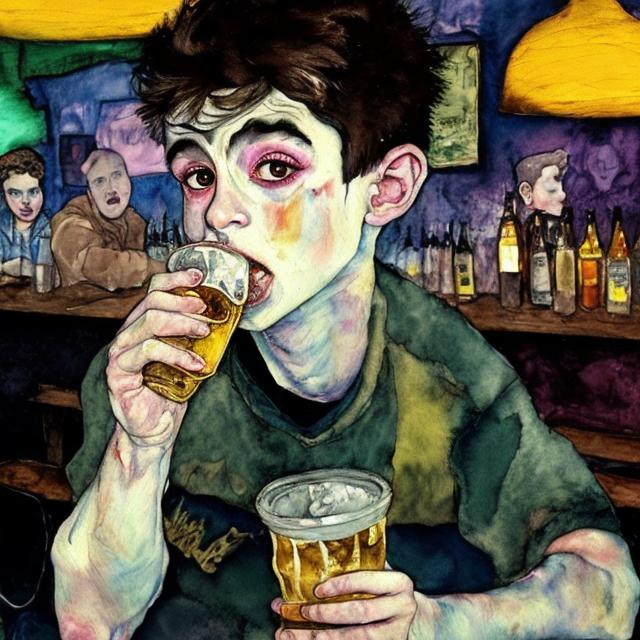A 10-year-old gay boy drinking beer in a grungy gay...