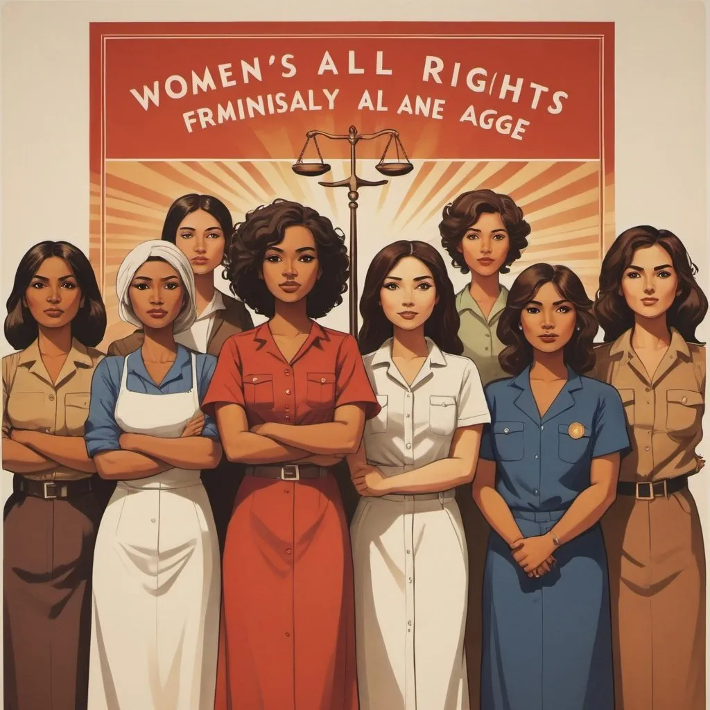 women's rights poster, ethnically diverse working wo...