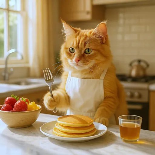 generate image that cat cooking fish