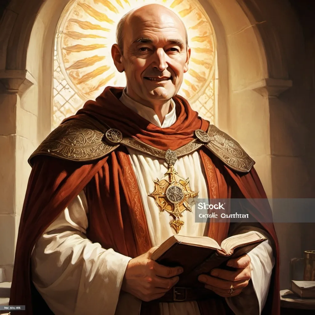 Medieval fantasy illustration of a dignified male cl...