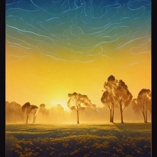 Moonlit night landscape with two majestic trees on h...