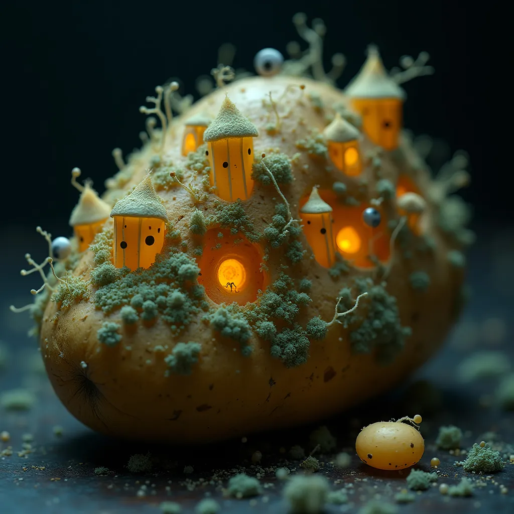 "A surreal, highly detailed close-up of a forgotten...