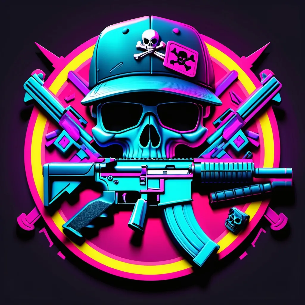 3d render style, logo, 1980's, Army, M16 Rifle, Skul...