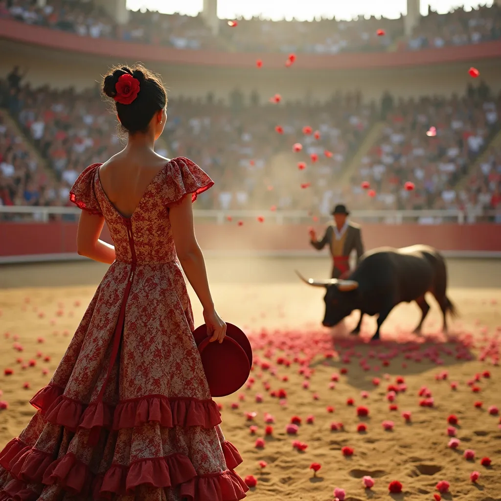 A close-up view of the packed stands of a bullfighti...