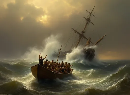 A dramatic maritime scene in the style of 19th-centu...