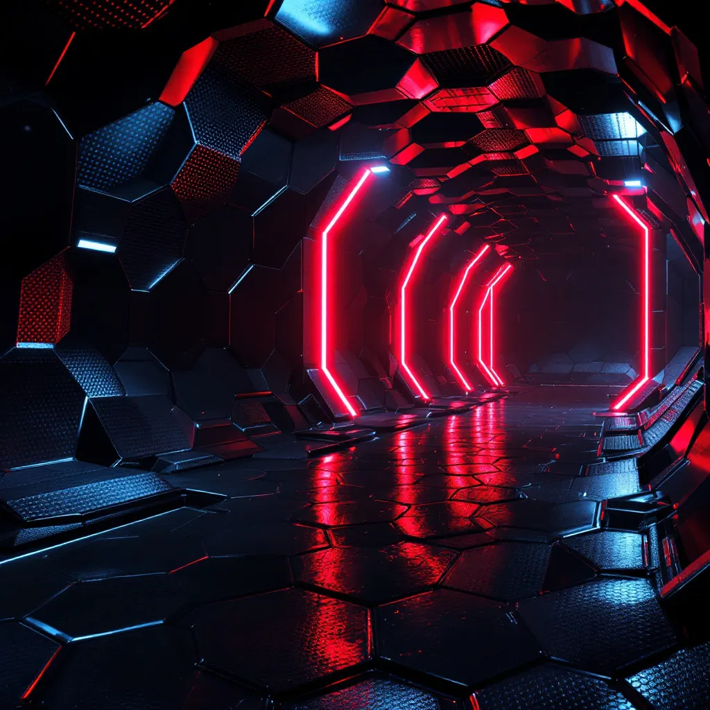 A futuristic high-tech scene with dark carbon fiber...