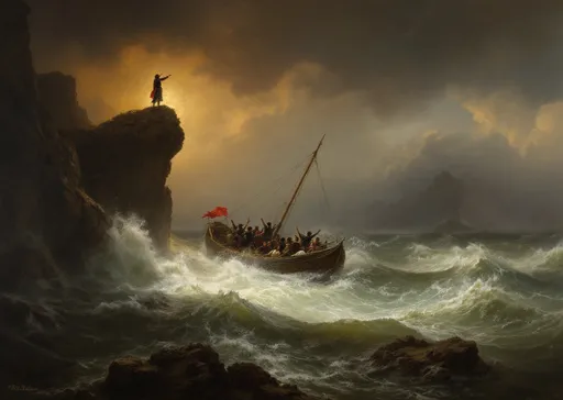 A dramatic maritime scene in the style of 19th-centu...