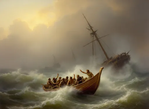 A dramatic maritime scene in the style of 19th-centu...