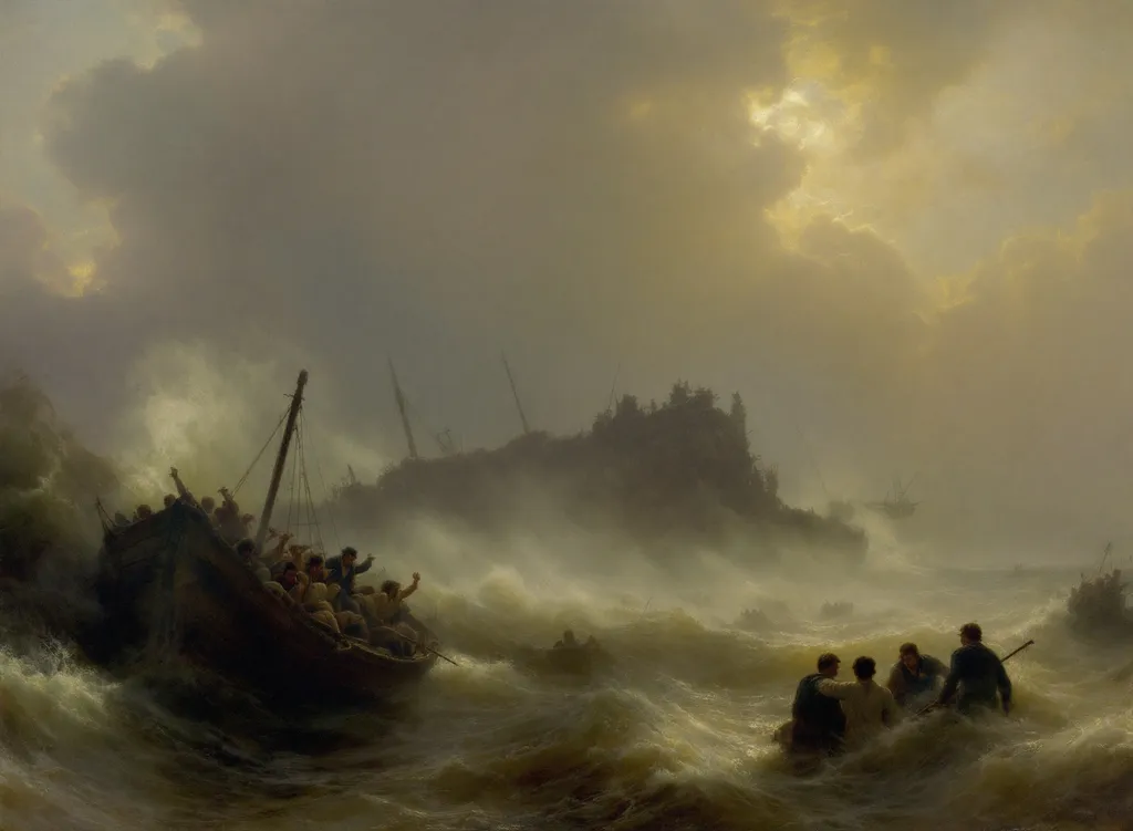 A dramatic maritime scene in the style of 19th-centu...