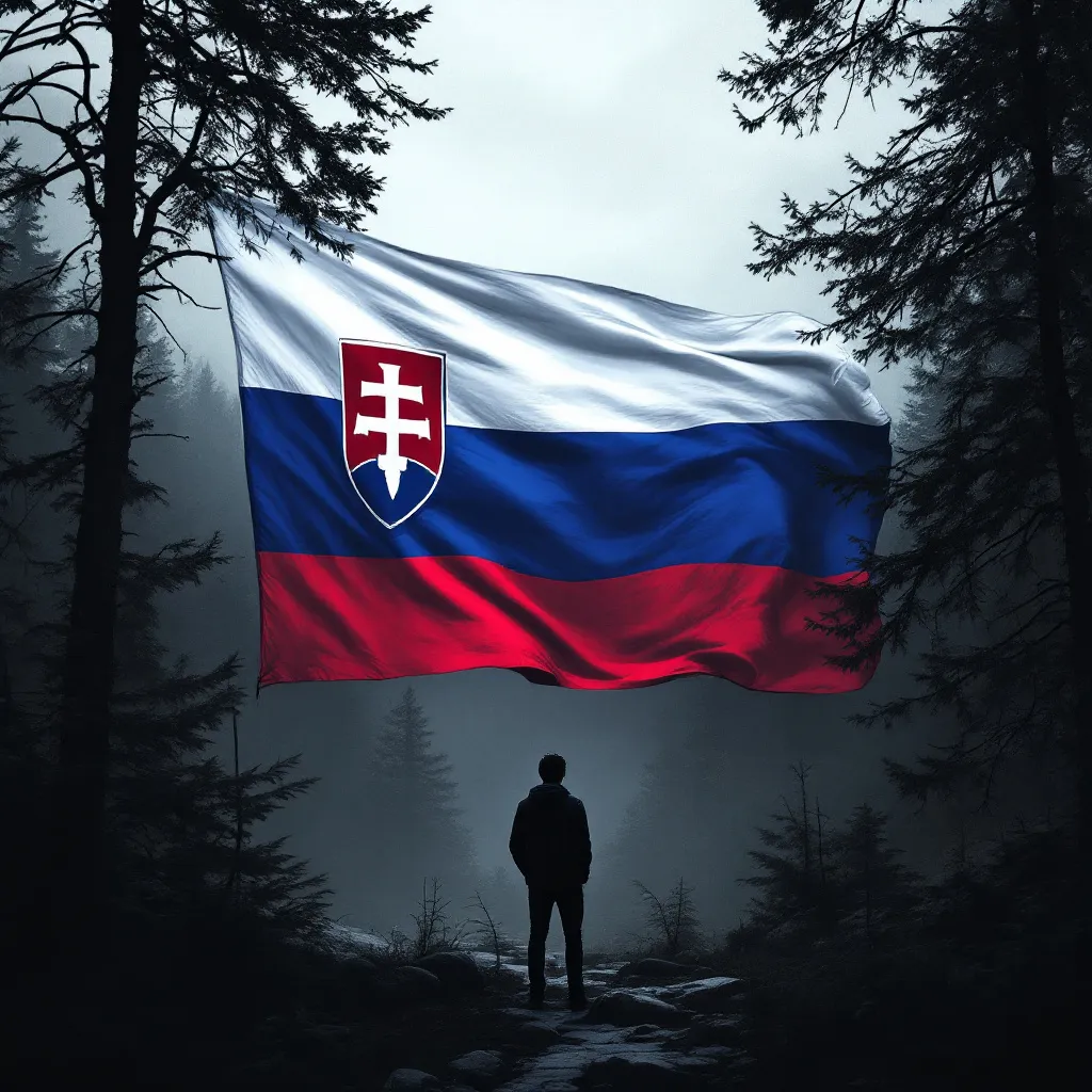 Slovak flag as backround and a student dark siluete...