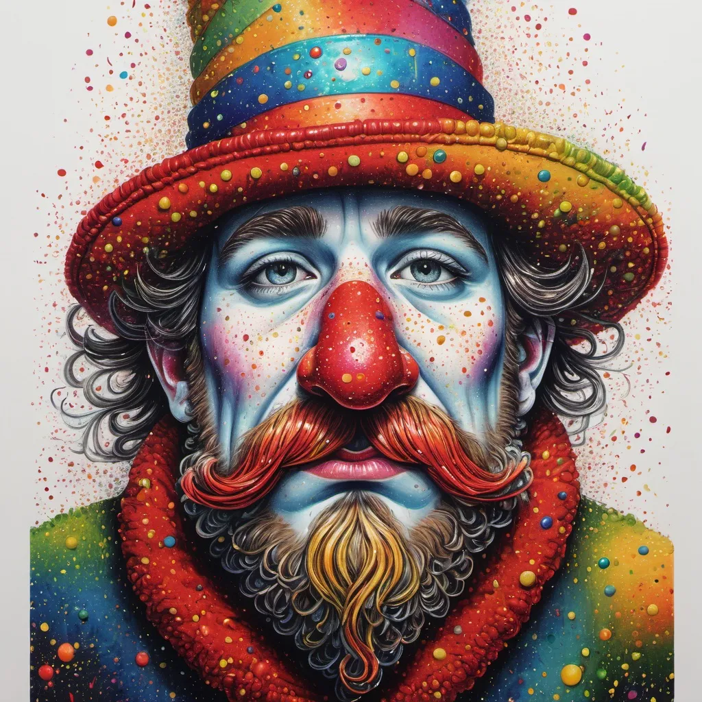 whimsical nisser, hat scrunched up on top of nose, c...