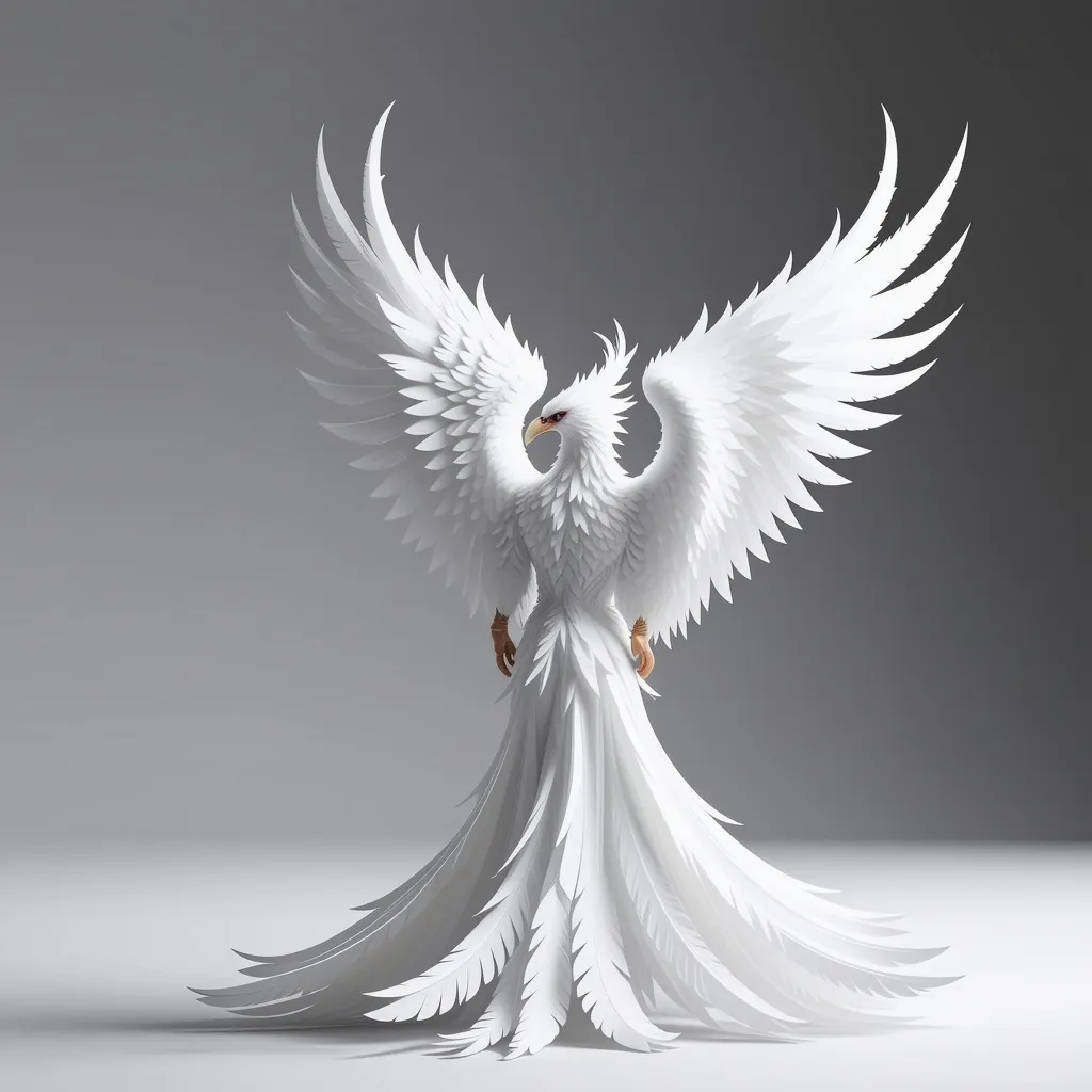white phoenix back view, with wings closed