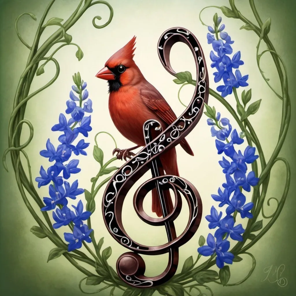 a treble clef made of vines intertwined with delicat...