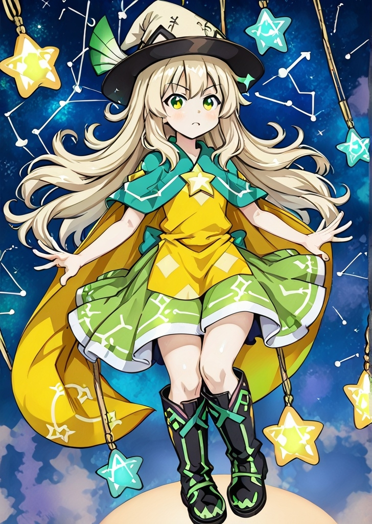 Okina Matara, She wears a yellow-orange tabard adorn...