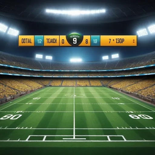 a football field with a stadium light and the words,...