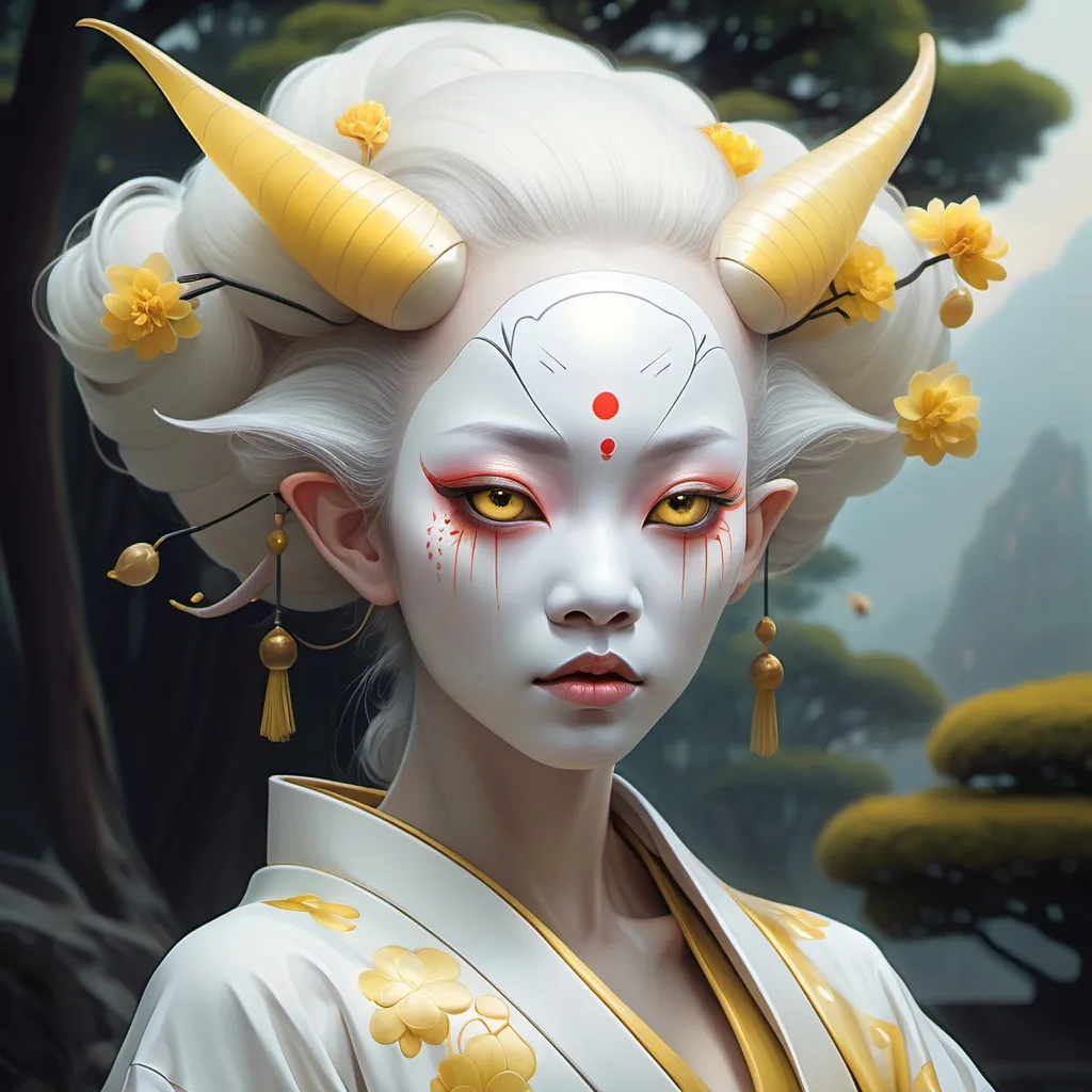Pale white beautifu alien creature with large yellow...